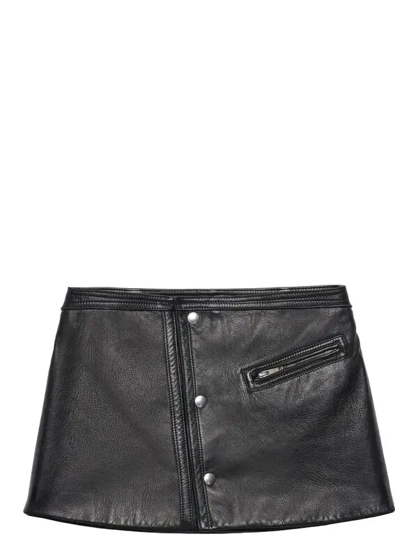 Prada Leather Mini Skirt With Snap Front Closure - Black