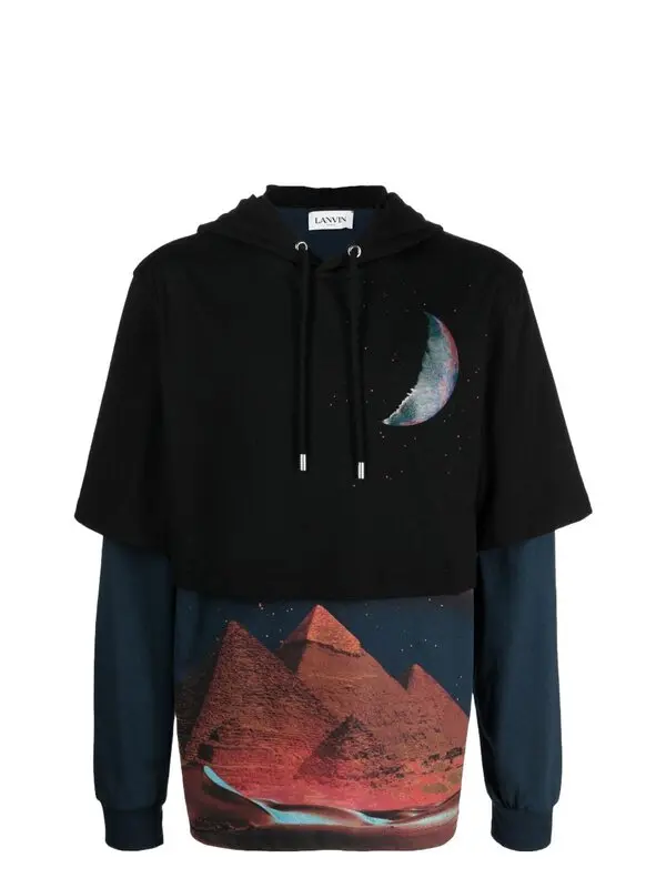 LANVIN Sci-fi Print Layered Hoodie - Black