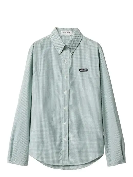 Miu Miu Logo Embroidered Checked Shirt - Green