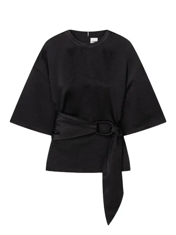 Nanushka Besia Belted Crinkled Satin Top - Black