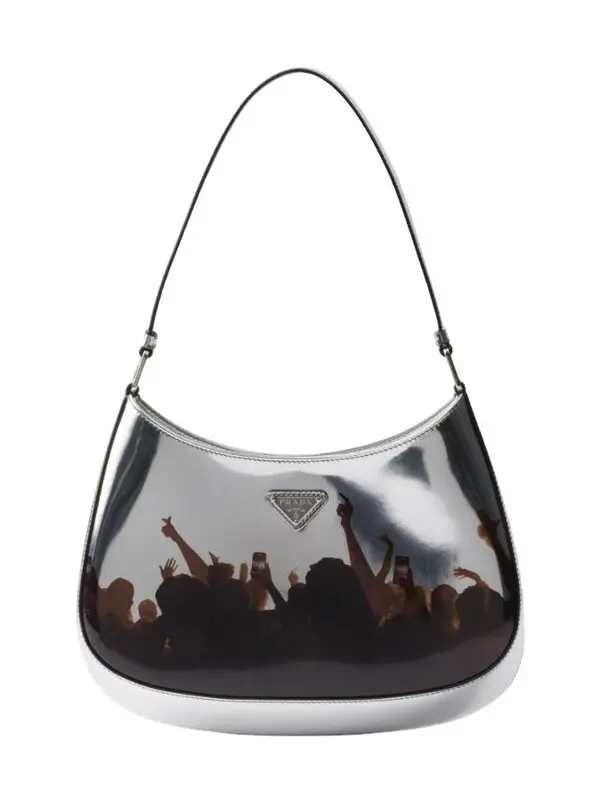 Prada Cleo Printed Brushed Leather Shoulder Bag - Silver
