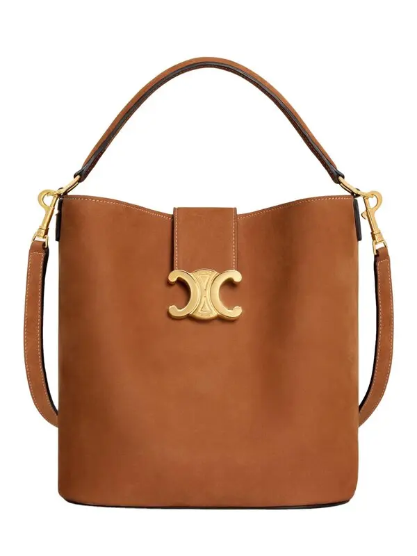 Celine Medium Bucket Bag In Nubuck Calfskin - Camel