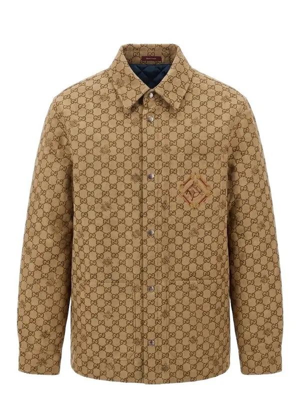 Gucci Gg Horse Cotton Canvas Jacquard Jacket - Camel And Dark Brown
