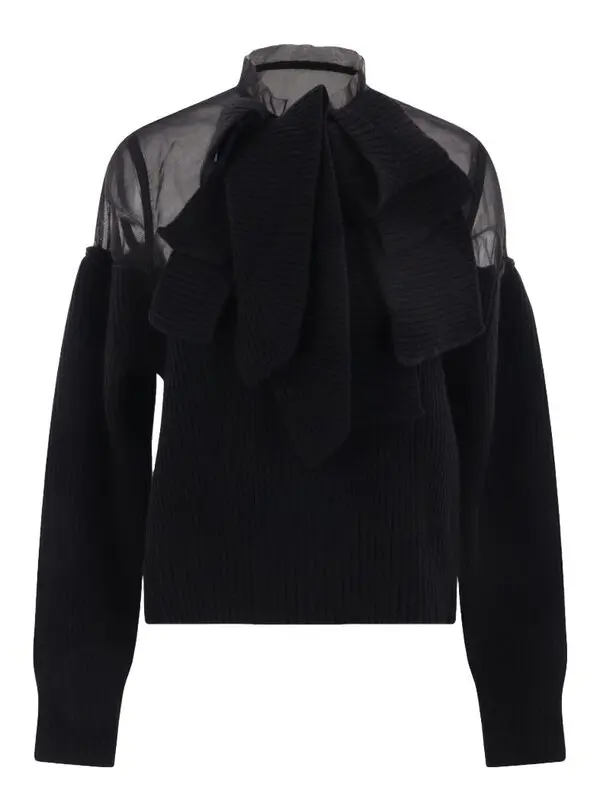Sacai Chiffon Insert Knitted Pullover - Black