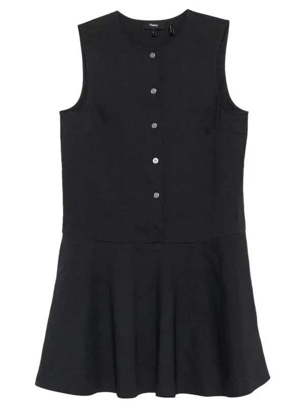 Theory Sleeveless Crewneck Mini Dress With Pleated Hem - Black