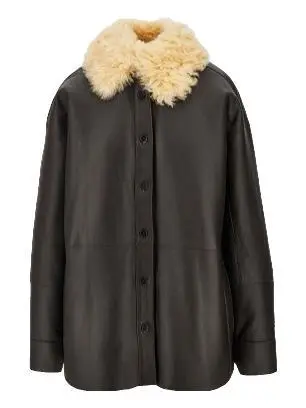 Acne Studios Shearling Collar Shirt Jacket - Coffee Brown