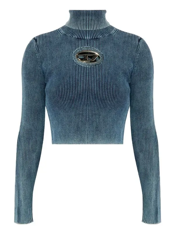 DIESEL® Ribbed Cut-out High Neck Cropped Top - Blue