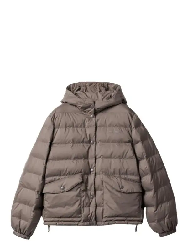 Miu Miu Quilted Down Jacket With Hood - Grey