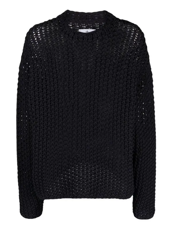 Stone Island Logo-print Macramé Crew Neck Jumper - Blue
