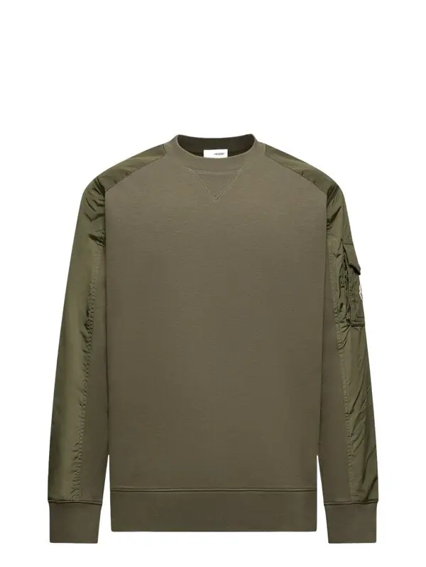 Moncler Cotton Blend Sweatshirt With Nylon Accents - Olive Green