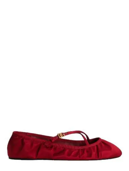 Dolce & Gabbana Ballet Flats With Logo Buckle And Ruched Detailing - Red