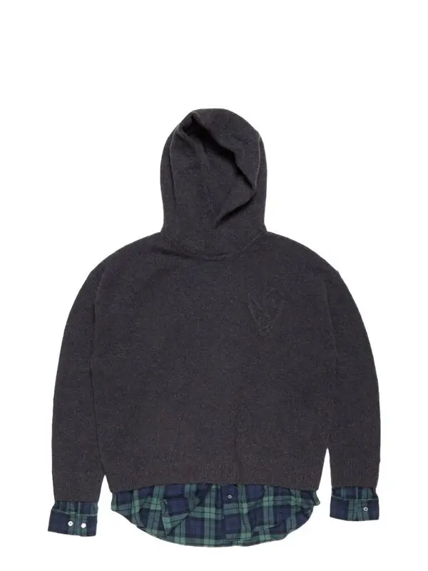 Acne Studios Layered Yak-blend Hoodie With Flannel Shirting Details - Black