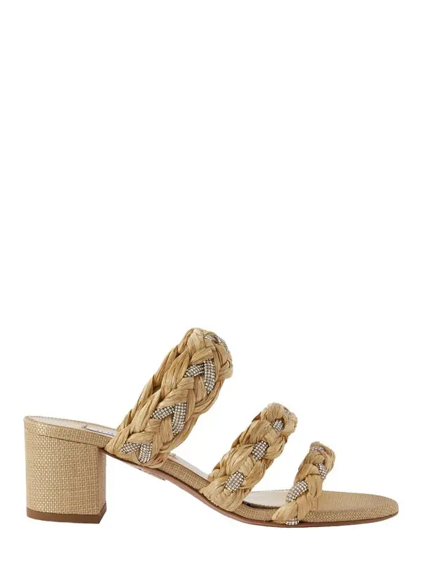 AQUAZZURA 50mm Costiera Crystal Mules - Nude