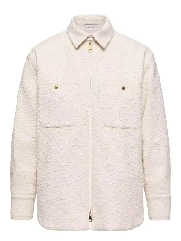 Moncler Zip-up Padded Shirt Jacket With Leather Logo Patch - Beige