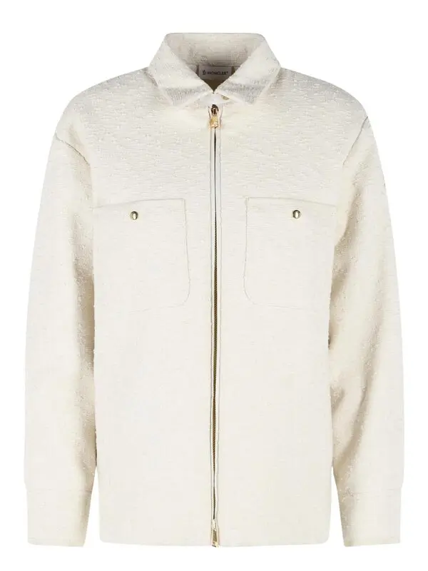 Moncler Zip-up Padded Shirt Jacket With Leather Logo Patch - Beige