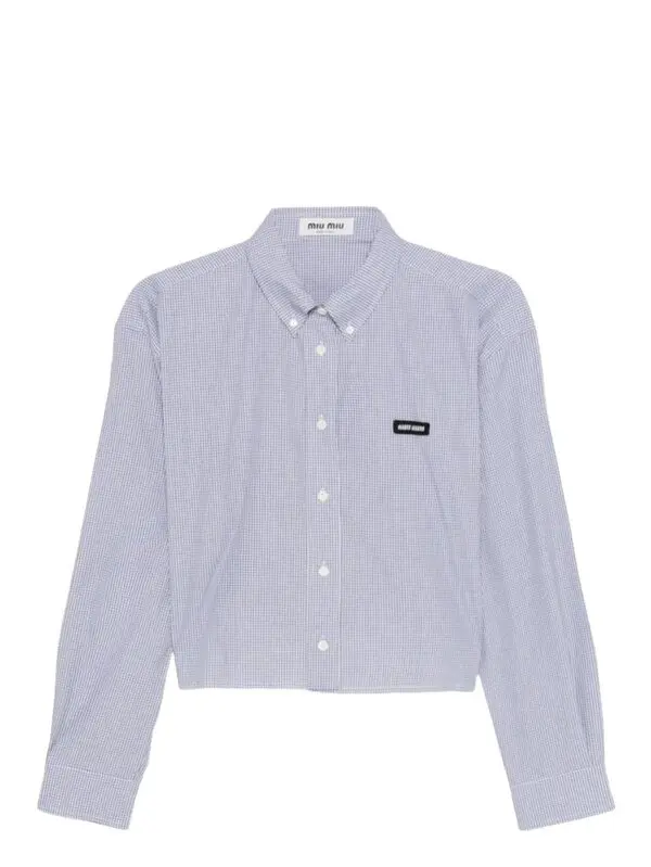 Miu Miu Checked Cropped Poplin Shirt - Blue