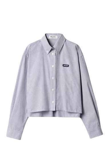 Miu Miu Checked Cropped Poplin Shirt - Blue