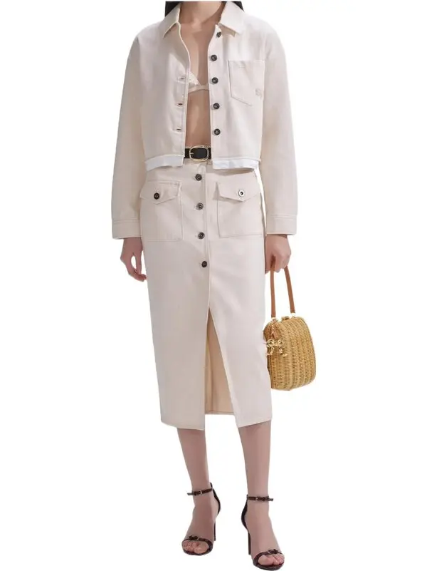 SELF-PORTRAIT Logo-embossed Cropped Jacket - Cream