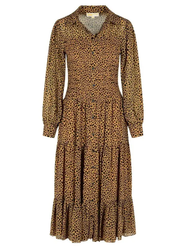 Michael Kors Allover Printed Pleated Shirt Dress - Brown