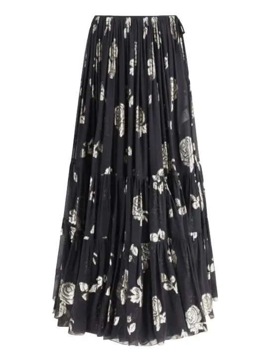 Chloé Floral Pattern Midi Skirt - Black
