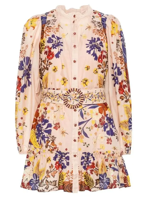 Farm Rio Bouquet Mini Dress With Lace Collar - Pink