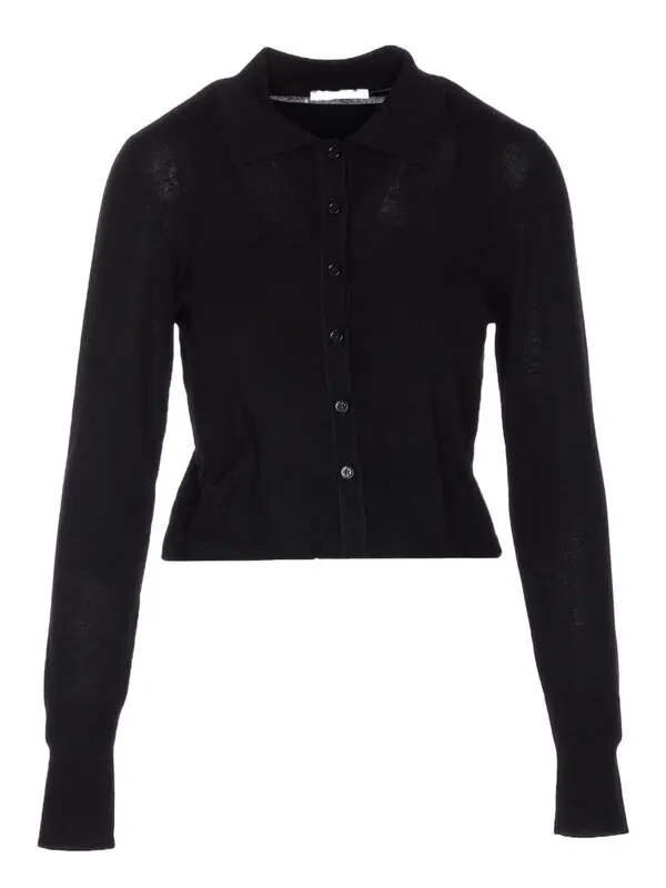 Patrizia Pepe Buttoned Collared Cropped Cardigan - Black