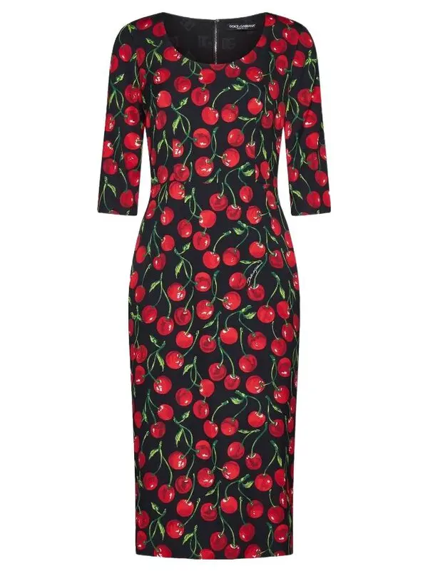 Dolce & Gabbana Cherry Print Midi Dress - Black