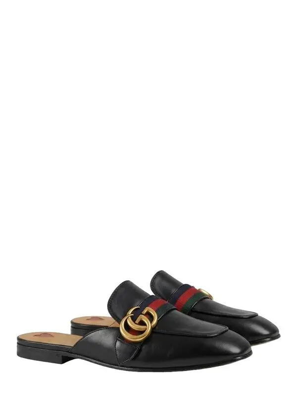 Gucci Square Toe Mules With Webbing Detail - Black