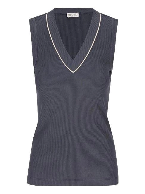 Brunello Cucinelli Sleeveless Ribbed V-neck Top - Black
