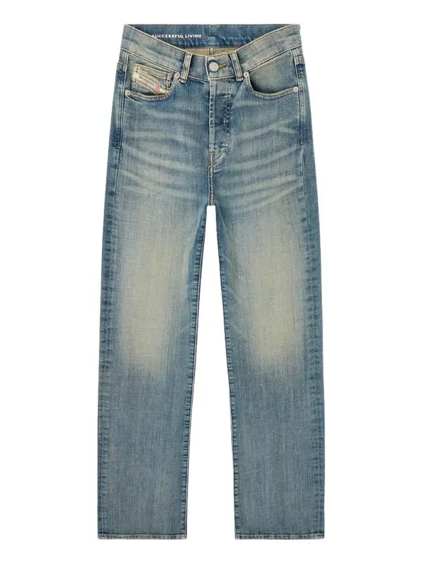 DIESEL® Logo Patch Straight Leg Jeans - Medium Blue