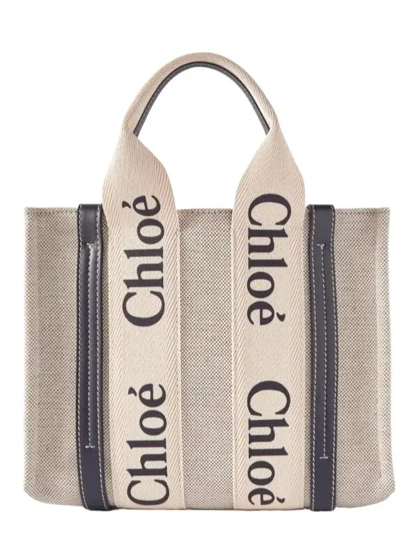 Chloé Woody Logo Print Canvas Tote Bag - Nude