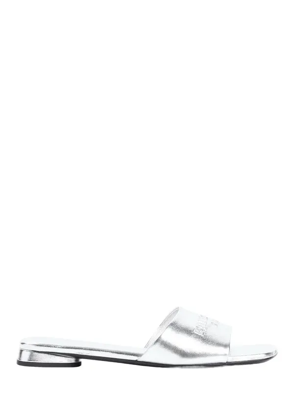 Balenciaga Embossed Logo Square Toe Flat Sandals - Silver