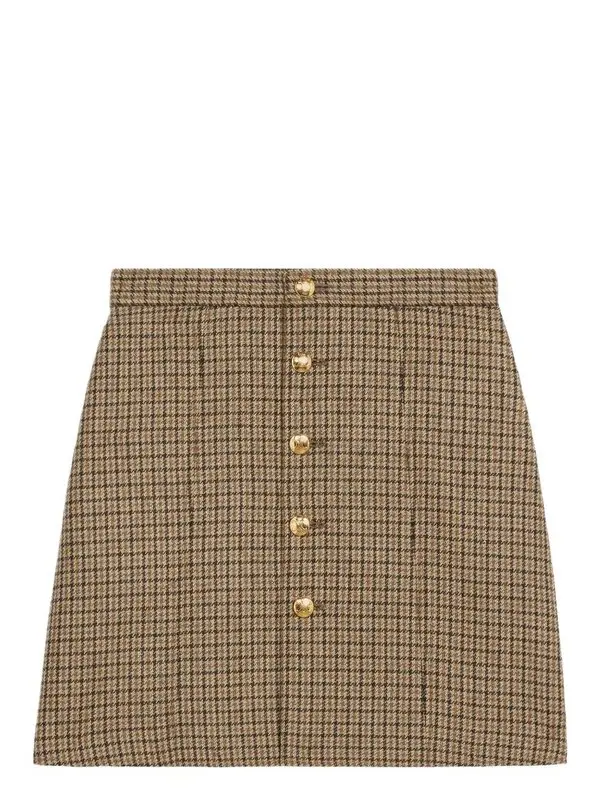 Celine Checked Wool Mini Skirt - Brown