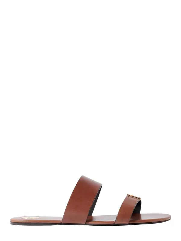 Saint Laurent Babylone Logo Strap Flat Sandals - Brown