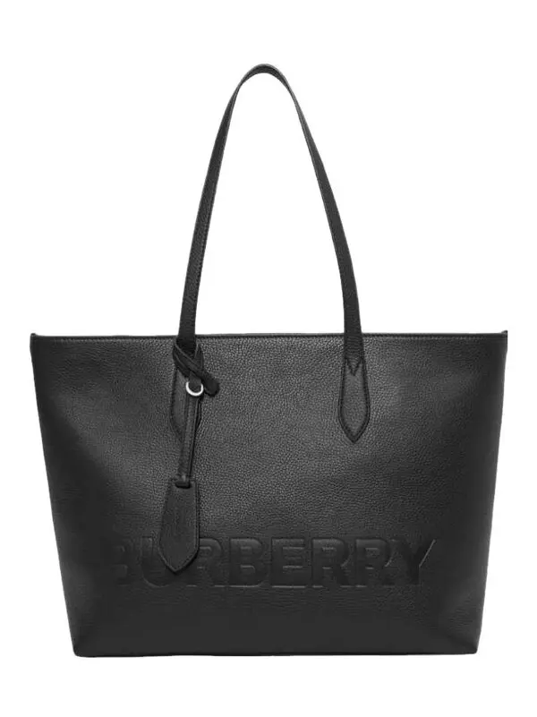 Burberry Medium Embossed Logo Leather Handbag - Black