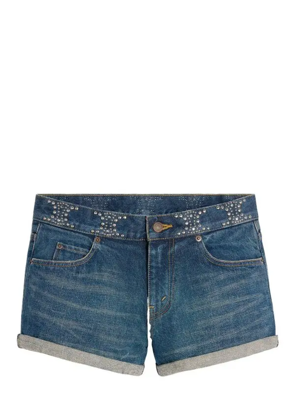 Celine Mini Shorts In Dark Union Wash Denim - Blue