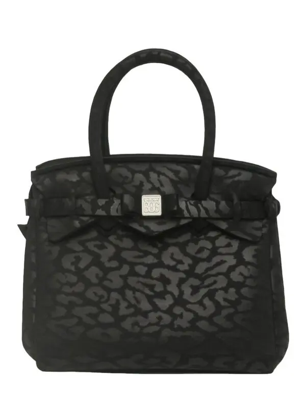 Save My Bag Leopard Print Bow Detail Handbag - Black