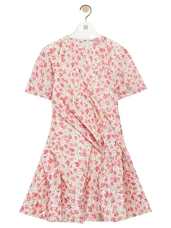 Loewe Floral Printed Twisted Dress - White/pink