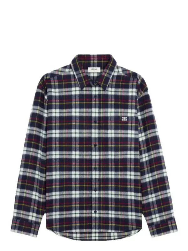 Celine Relaxed Shirt In Brushed Checked Wool - Black