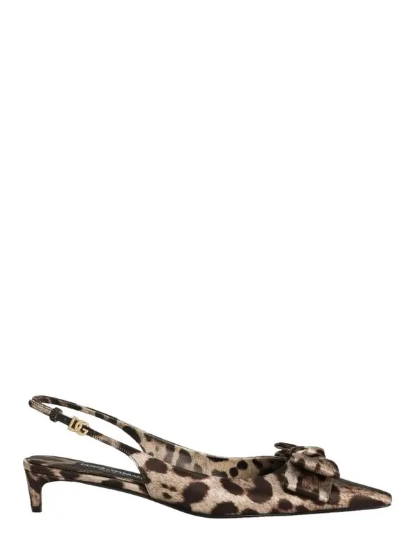 Dolce & Gabbana Leopard-print Satin Slingback Pumps With Bow Detailing - Black
