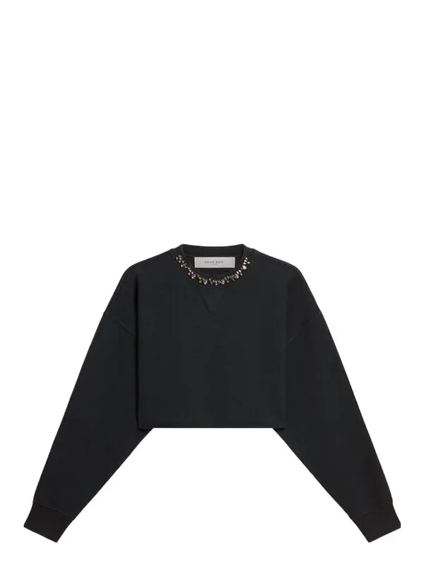 GOLDEN GOOSE Embellished Cropped Sweatshirt - Black