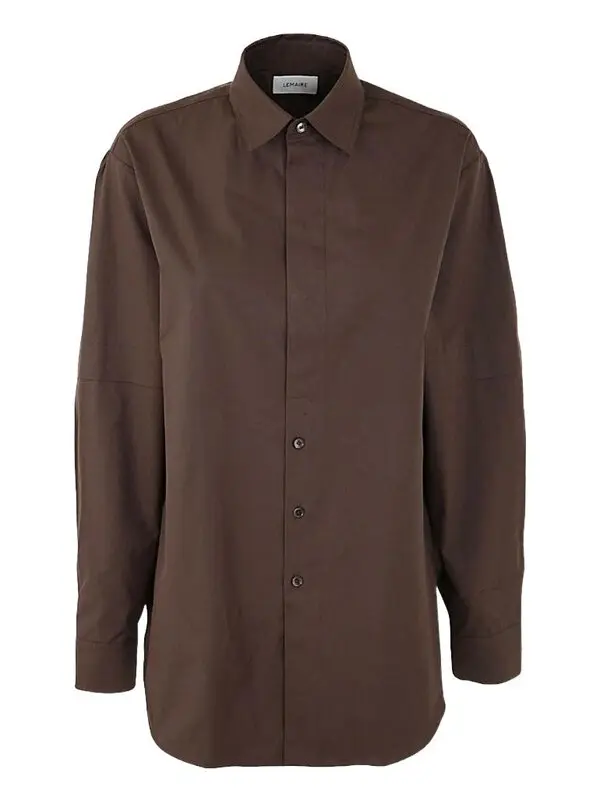 LEMAIRE Long-sleeve Cotton Shirt With Lapel - Brown