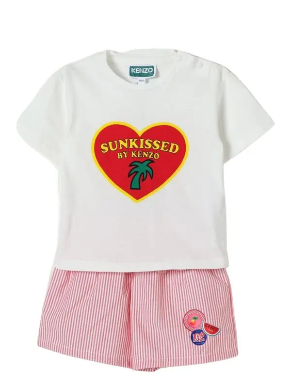 Kenzo Graphic Print T-shirt And Striped Shorts Set - White