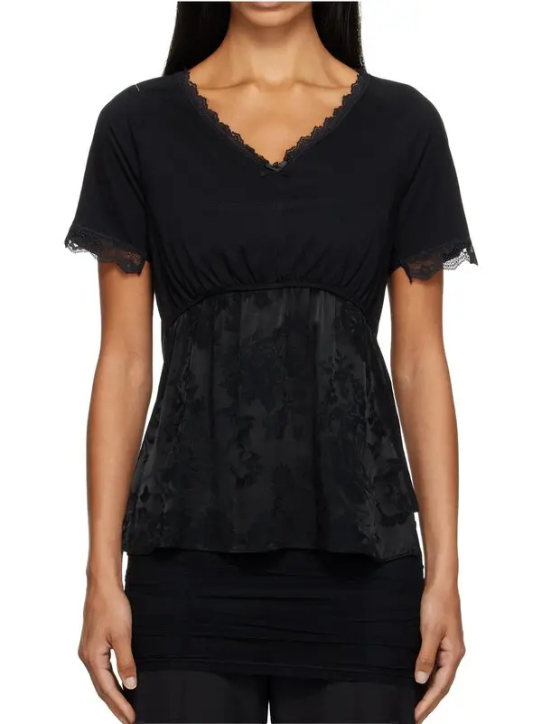 MAISON MARGIELA Lace Trimmed Brocade Top - Black