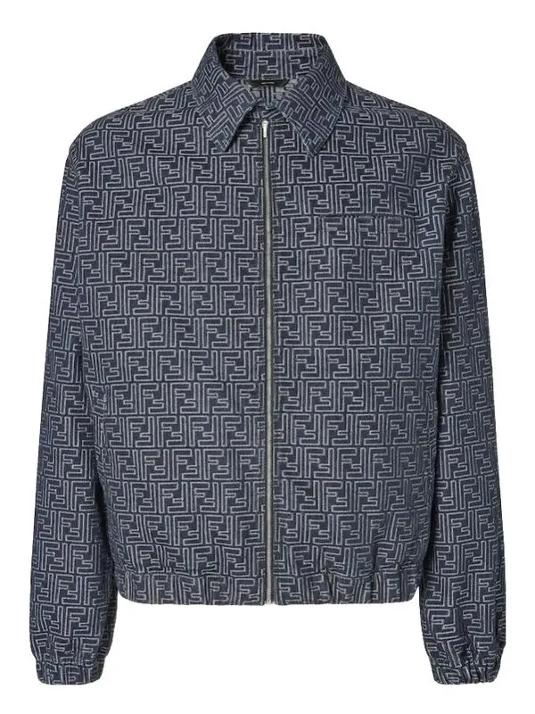 Fendi Ff Jacquard Collared Zip-up Bomber Jacket - Blue