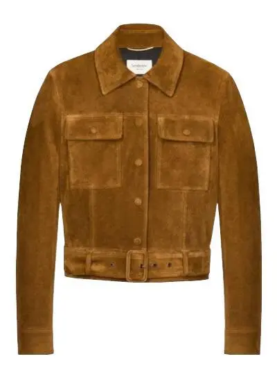 Saint Laurent Belted Suede Jacket - Brown