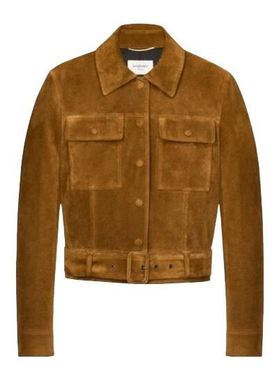 Saint Laurent Belted Suede Jacket - Brown