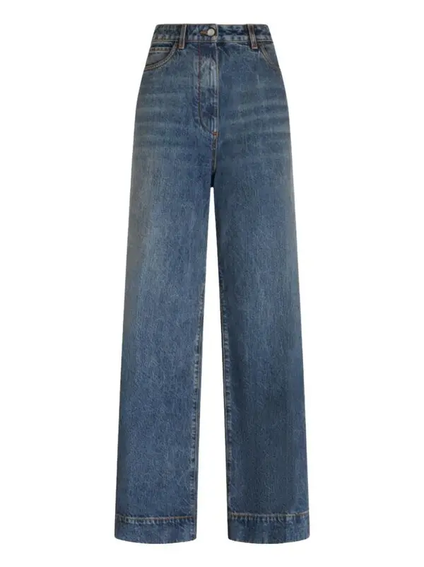 Etro Logo Embroidered Wide-leg Jeans - Blue