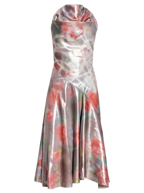 DIESEL® Rose Printed Metallic Midi Dress - Grey/pink