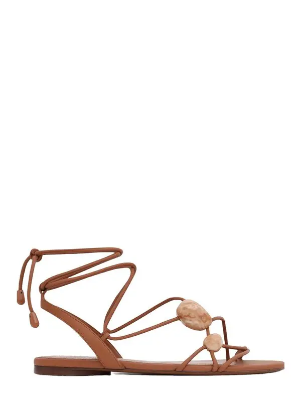 Zimmermann Gleam Flat Leather Sandals With Stone Effect Embellishments And Lace-up Detailing - Brown